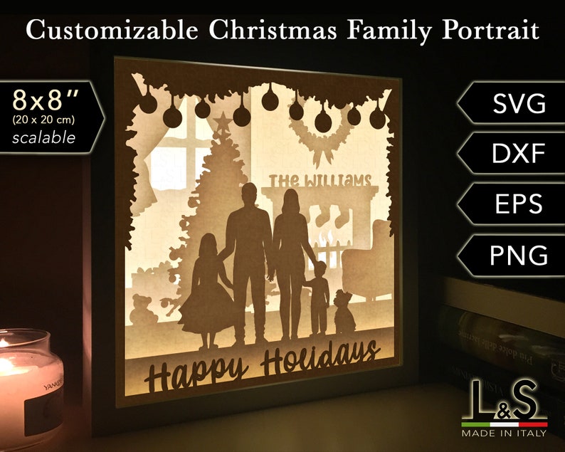 Customizable Family Shadow Box Svg for Christmas, Christmas Light Box ...