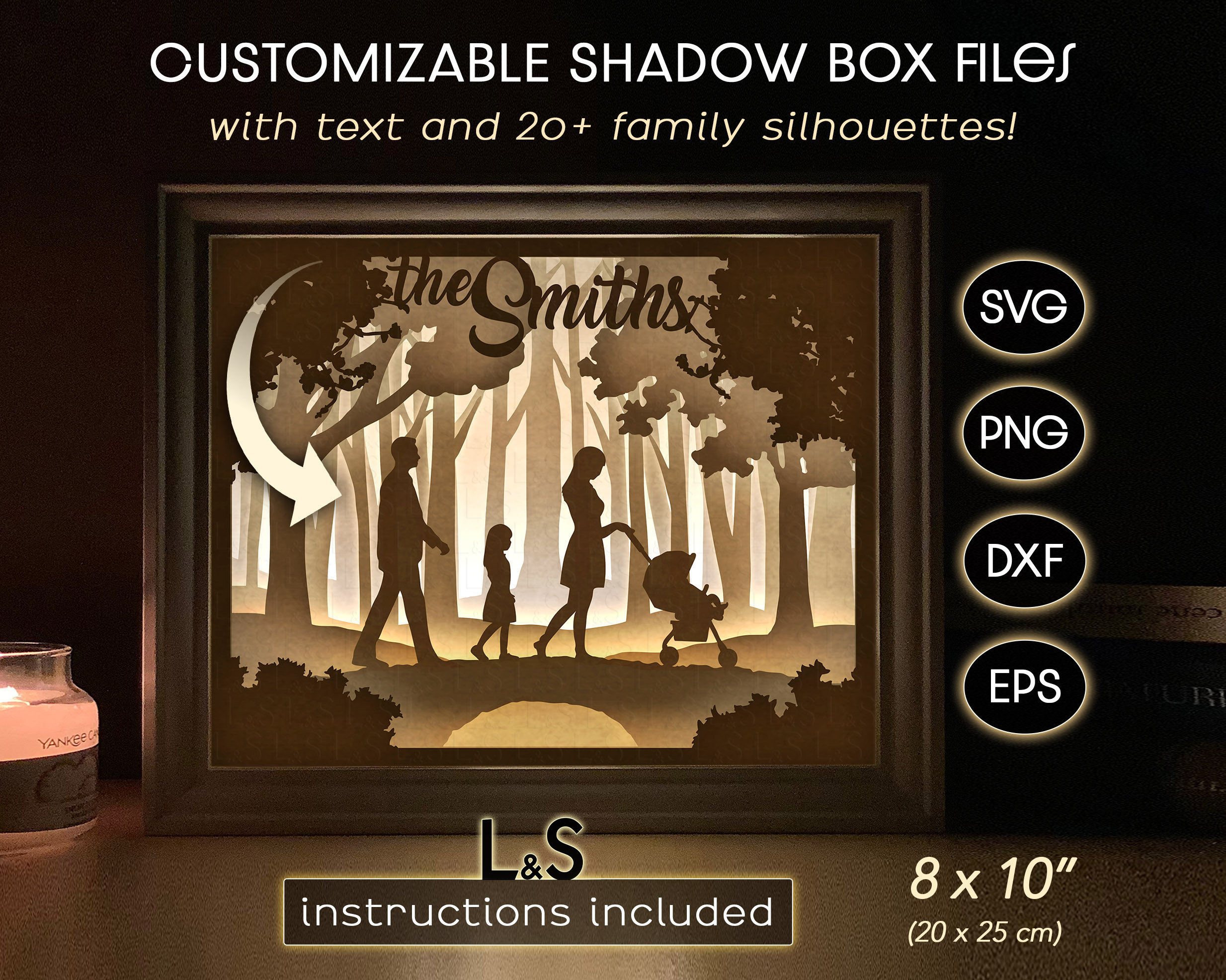 Family Shadow Box Svg, Personalized Shadow Box Template, Family Light ...