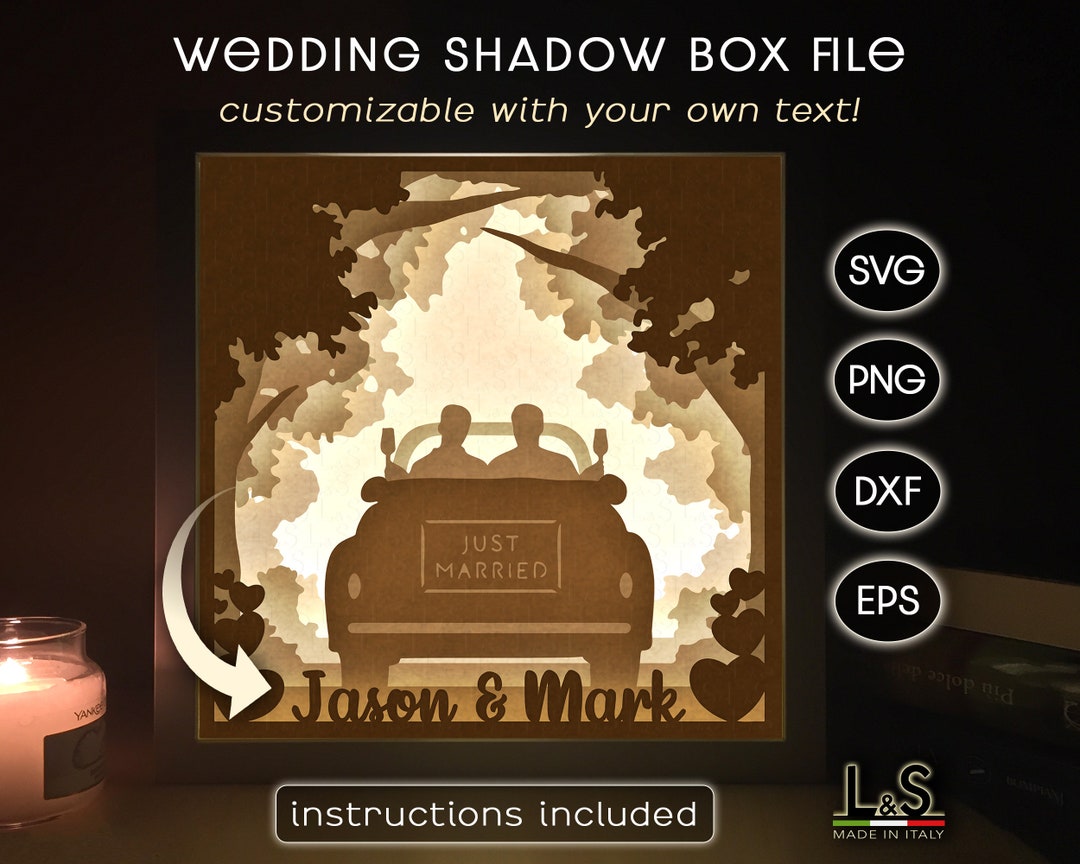 Personalized Gay Wedding Shadow Box Svg Cricut, Just Married Svg ...