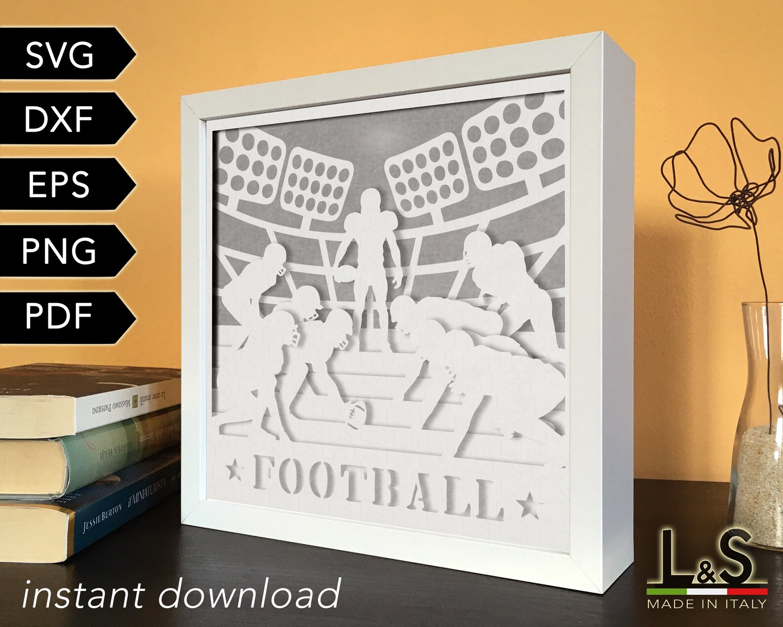 American Football Shadow Box Svg File, Football Light Box Svg, Lighted ...