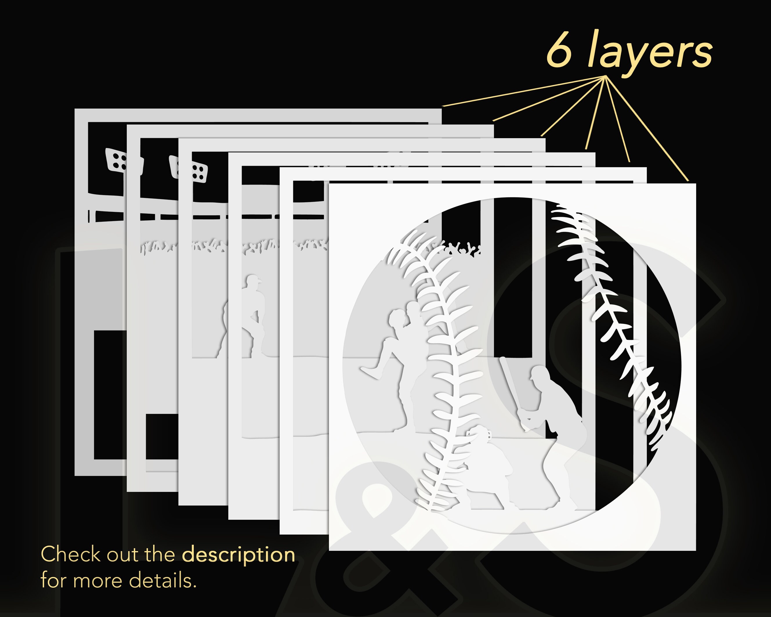 3D Layered Baseball Shadow Box Svg, Lighted Shadow Box Template, 3D ...