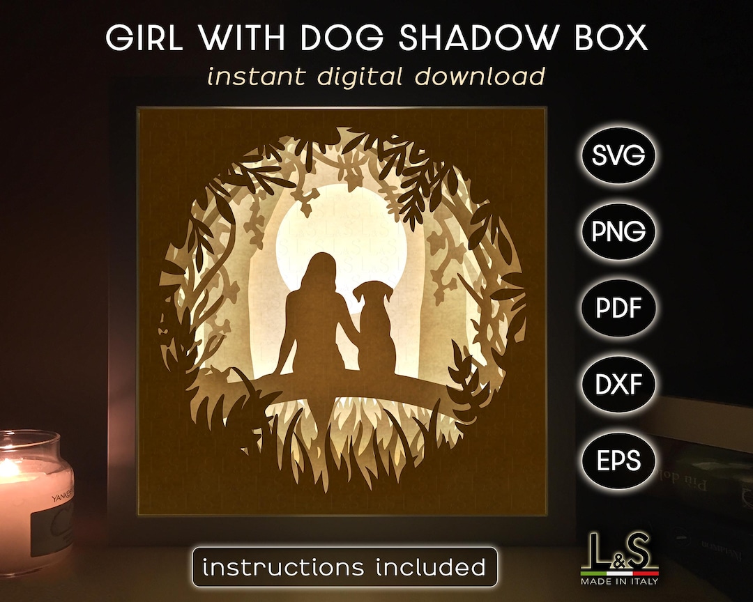 Girl With Dog Shadow Box Svg Cricut, Layered Shadowbox Art, 3D Lightbox ...