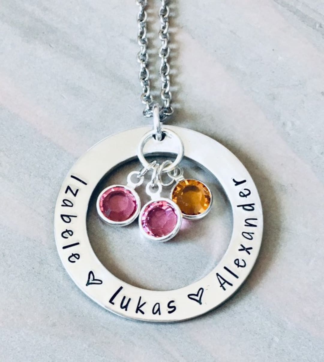 Kids Name Necklace With Birthstones - Etsy