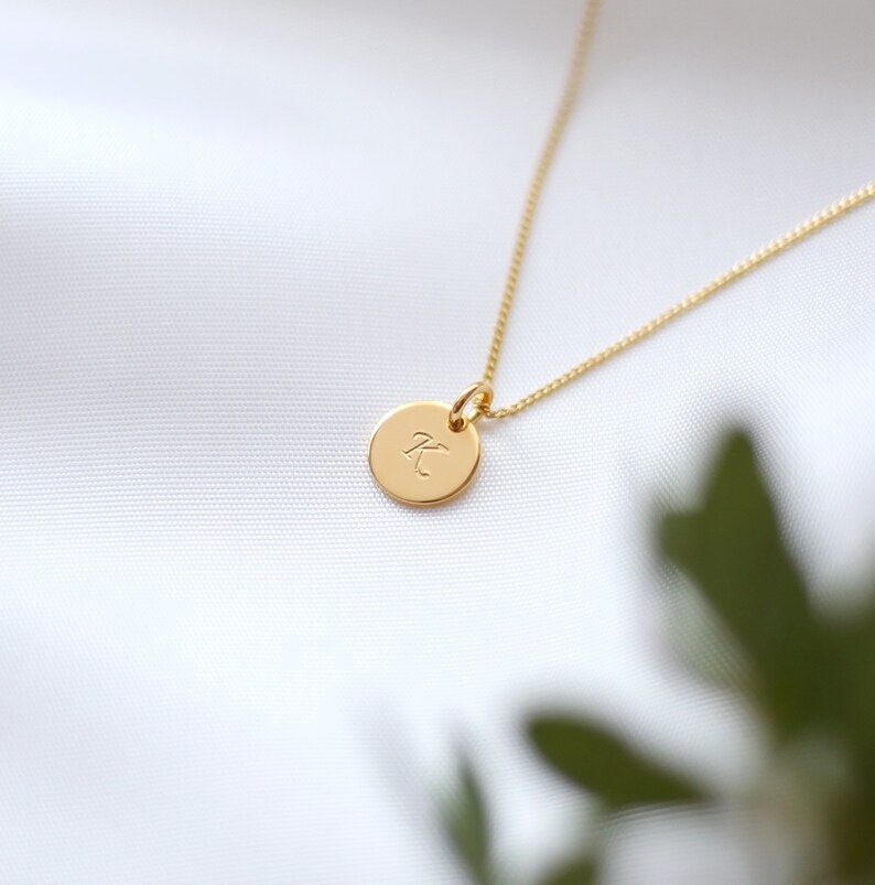 Initial Round Disc Necklace Monogram Gift 24k Gold Plated - Etsy UK