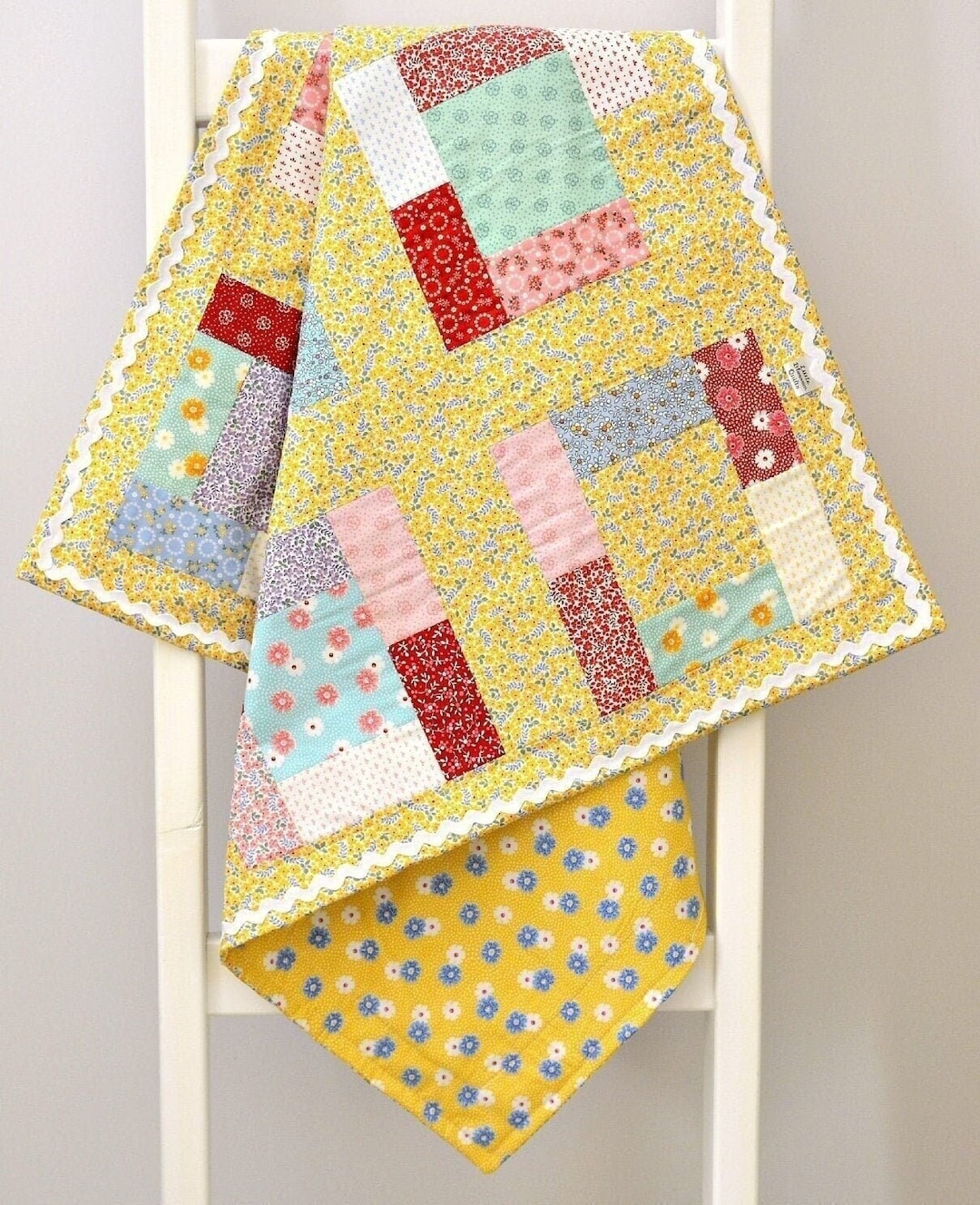 Blue Floral Patchwork Quilt, Handmade Baby Quilt, Lap Blanket, Ready to ...