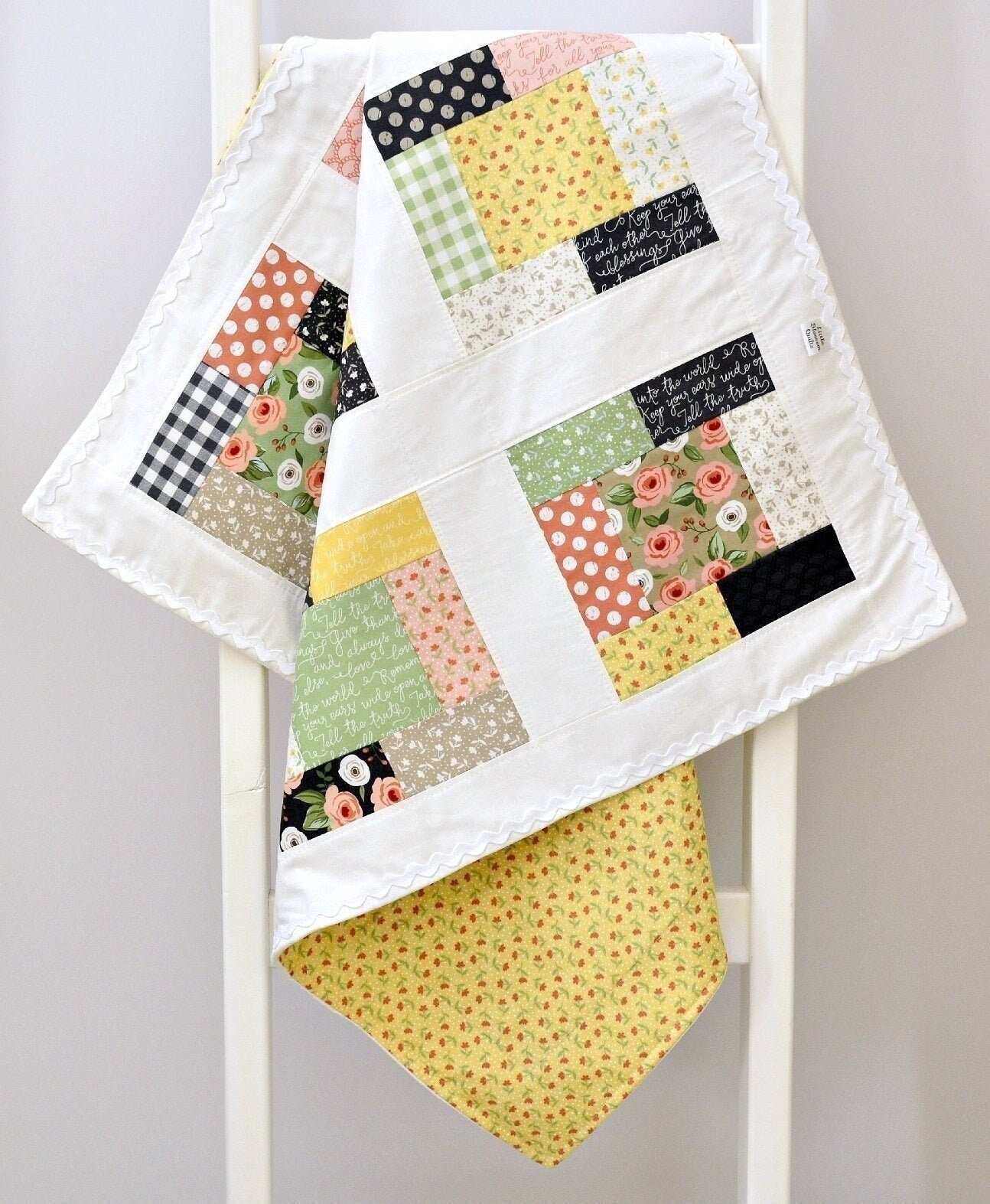Closing Sale: Patchwork Quilt, Yellow, Grey, Modern Baby Quilt, Handmade, Lap Blanket, Ready to ...