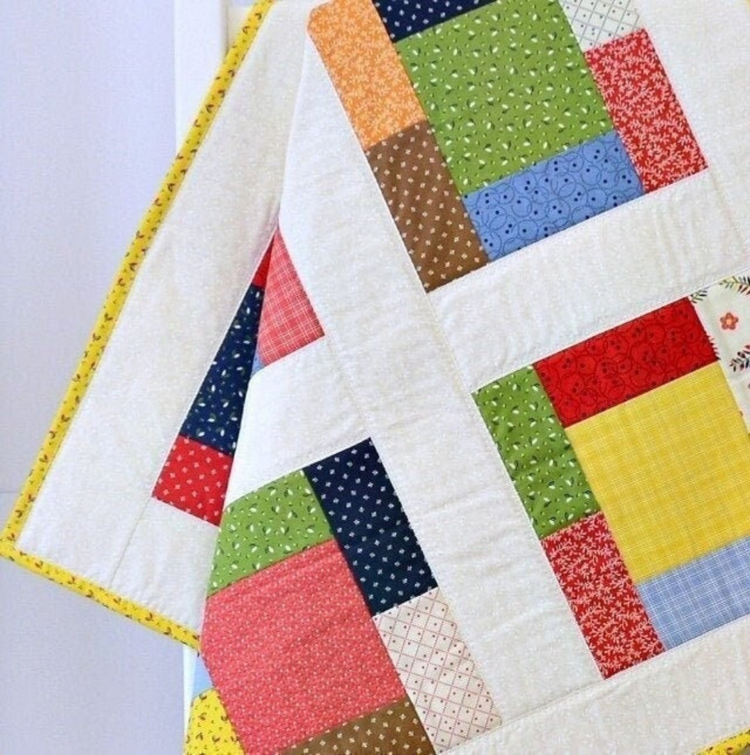 Yellow Calico Patchwork Quilt, Handmade Baby Quilt, Lap Blanket, Ready ...