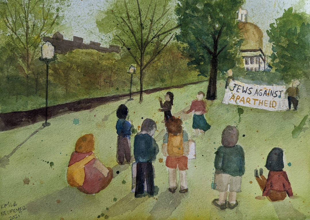Original Watercolor - Protest Art, Boston Common, Jewish - Etsy