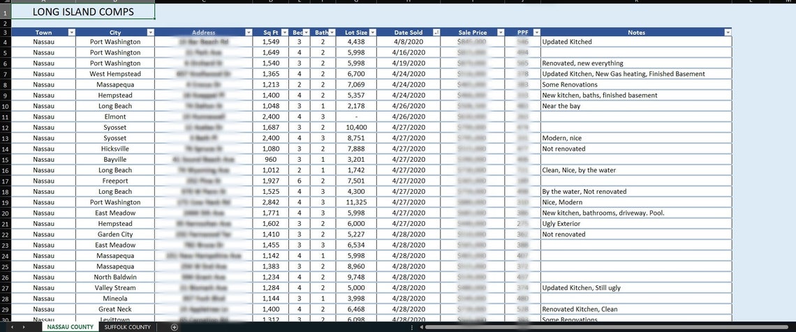 Long Island Home Comparables Real Estate Analysis Excel - Etsy