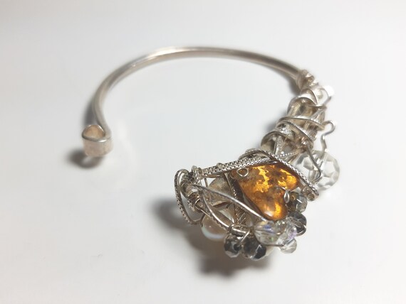 Silver Plated Copper Bracelet With Crystals Dried Flowers Etsy