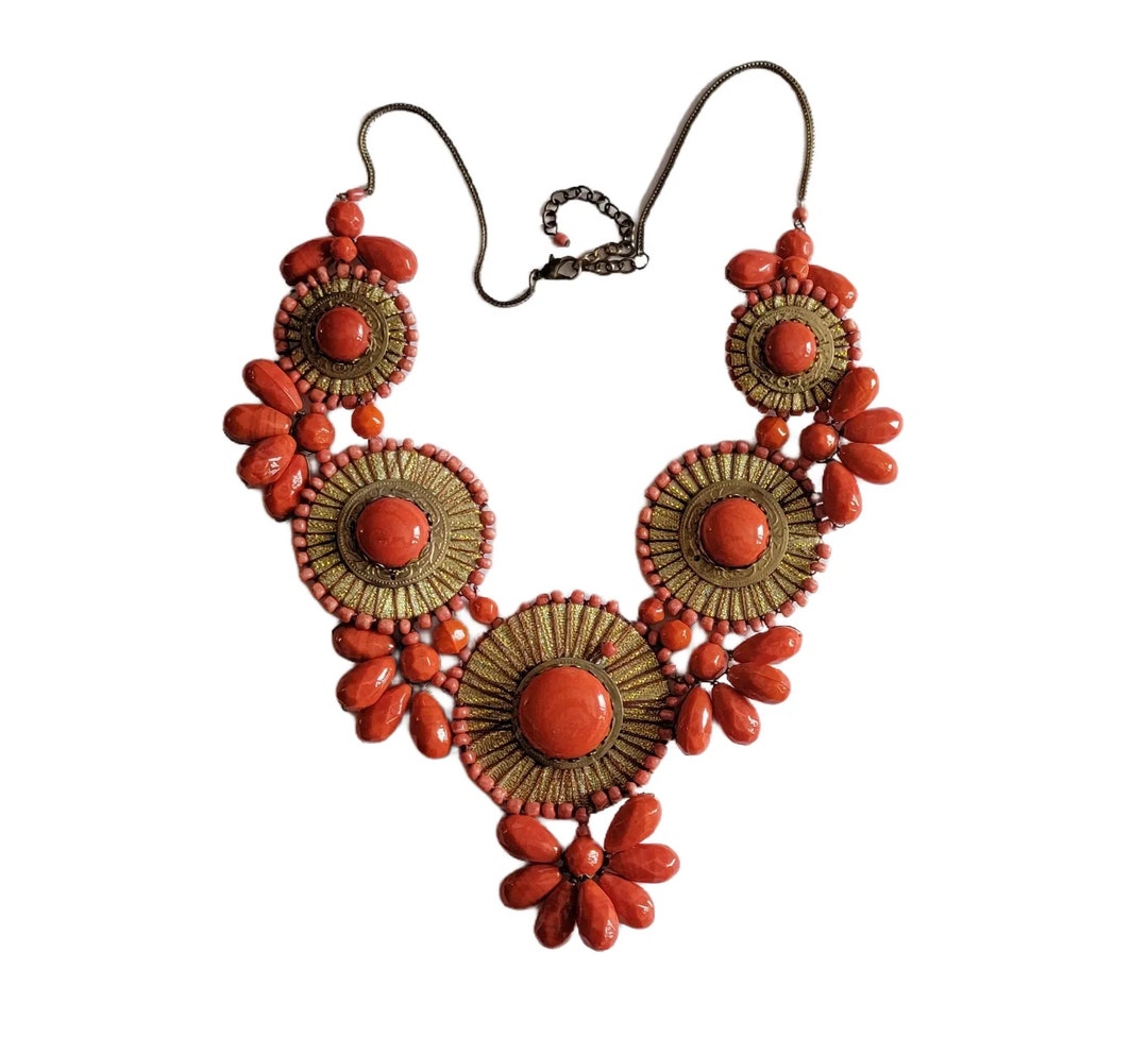 Big and Bold Vintage Orange Beaded Statement Necklace, Costume Jewelry ...