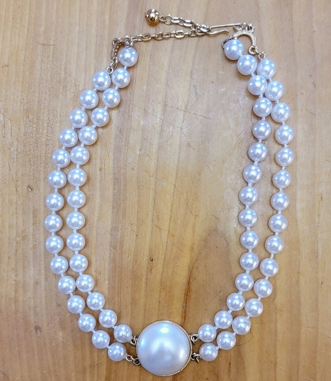 Vintage Michele Lynn Double Strand Creamy Button Pearl Choker Necklace ...