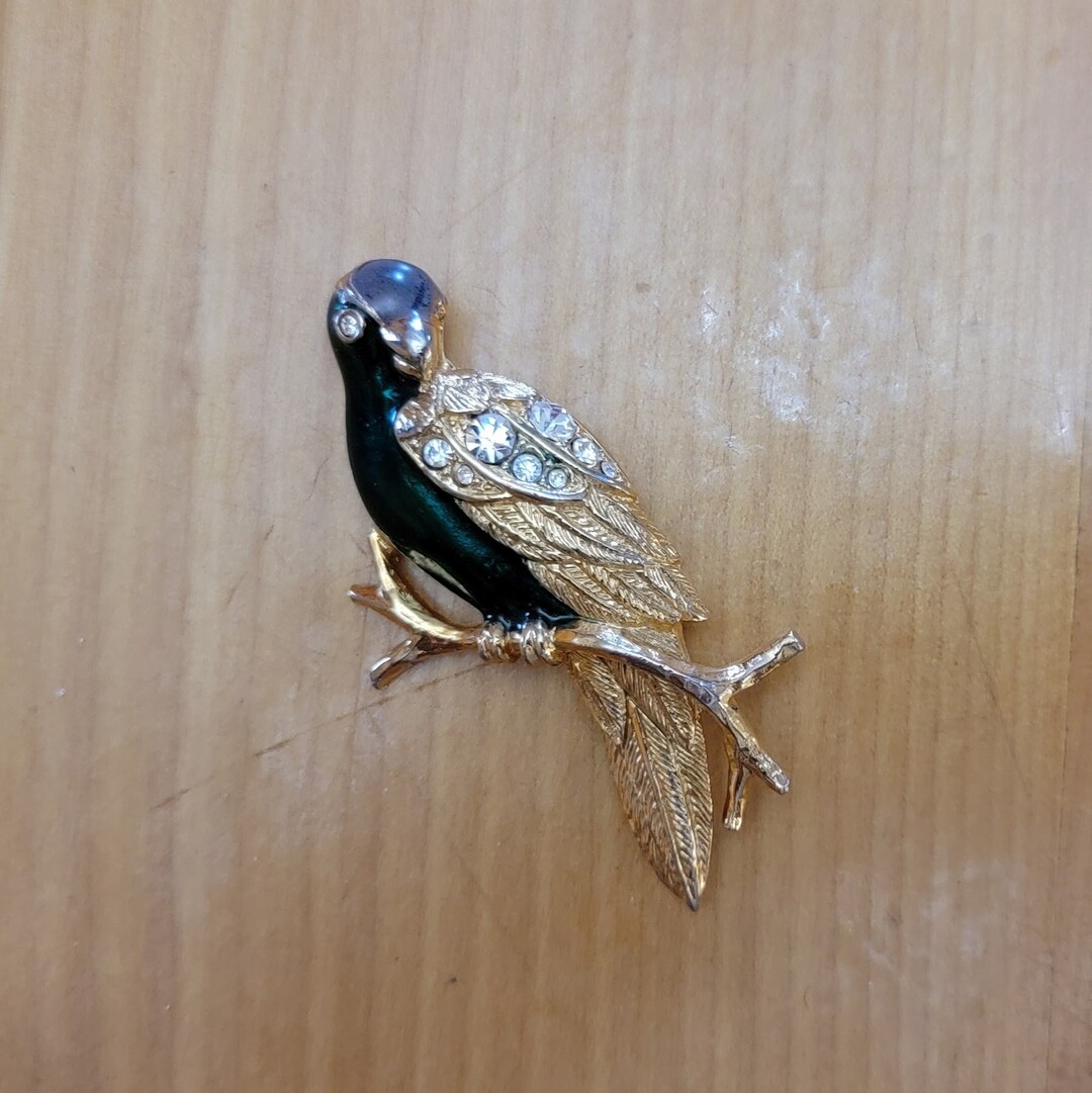 Vintage Avon Gold Parrot Bird Gem Brooch, Brooch, Costume Jewelry ...
