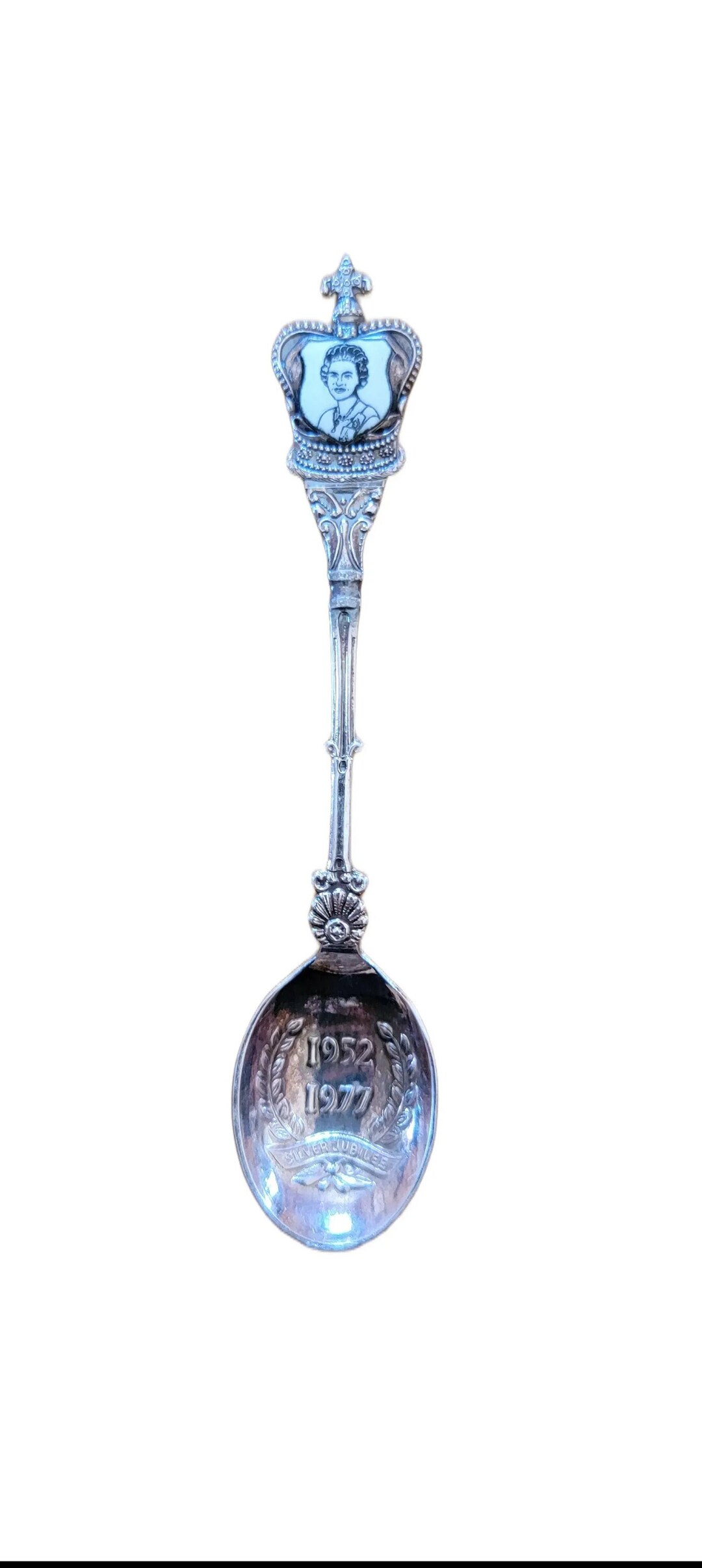 Queen Elizabeth Silver Jubilee 1977 Enamel Souvenir Spoon EPNS Silver ...