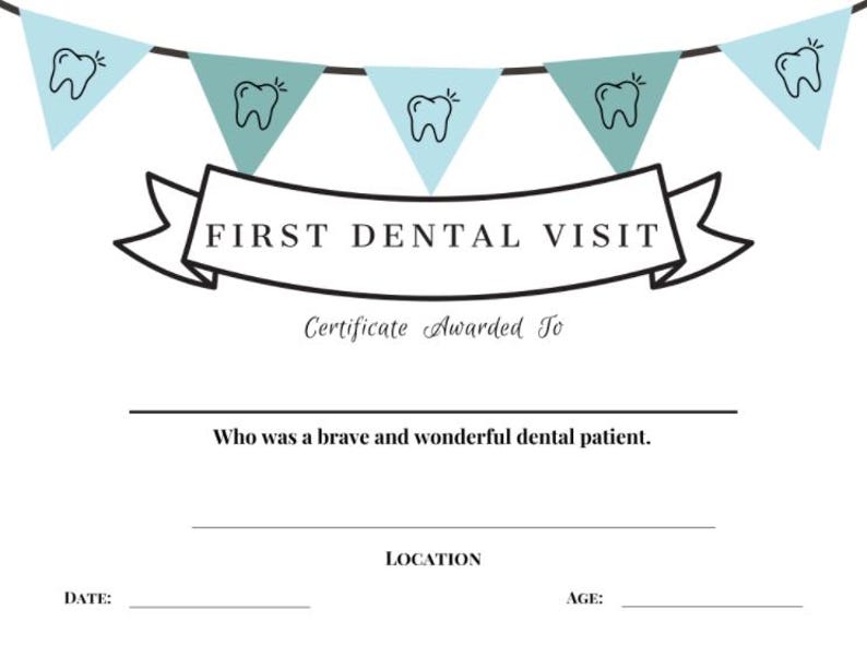 First Dental Visit Certificate With Blue Flags, Tooth Fairy Certificate ...