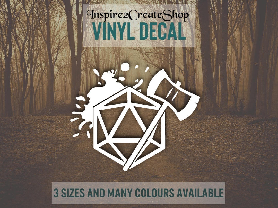 Barbarian D20 With Sword and Shield, Decal Sticker for Vehicle, Book ...