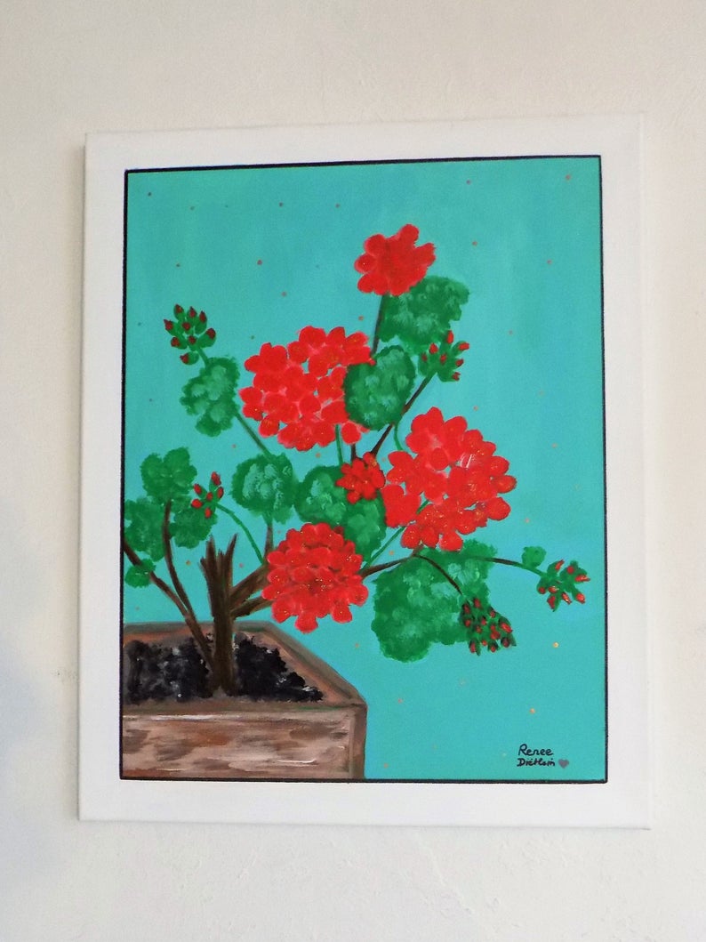 Original, Painting, 'the Geranium', Fine Art, Acrylic on Canvas, 16x20 ...