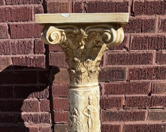 Vintage Roman Style Column Bust Plant Stand Pedestal Real Carved Solid ...