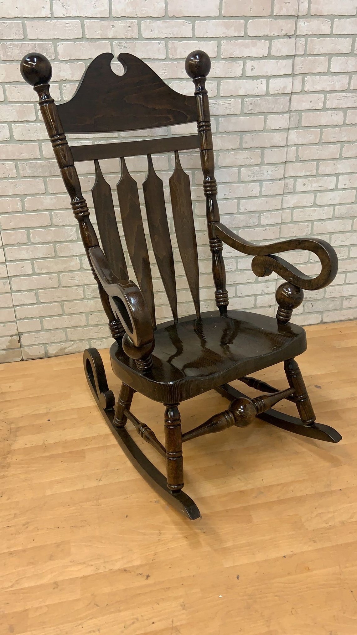 Vintage High Back Wood Rocking Chair - Etsy