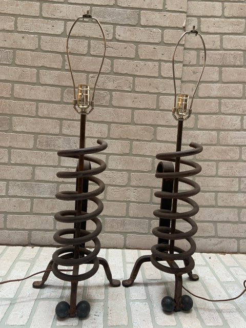 Mid Century Modern Industrial Metal Spring Table Lamps Pair | Etsy