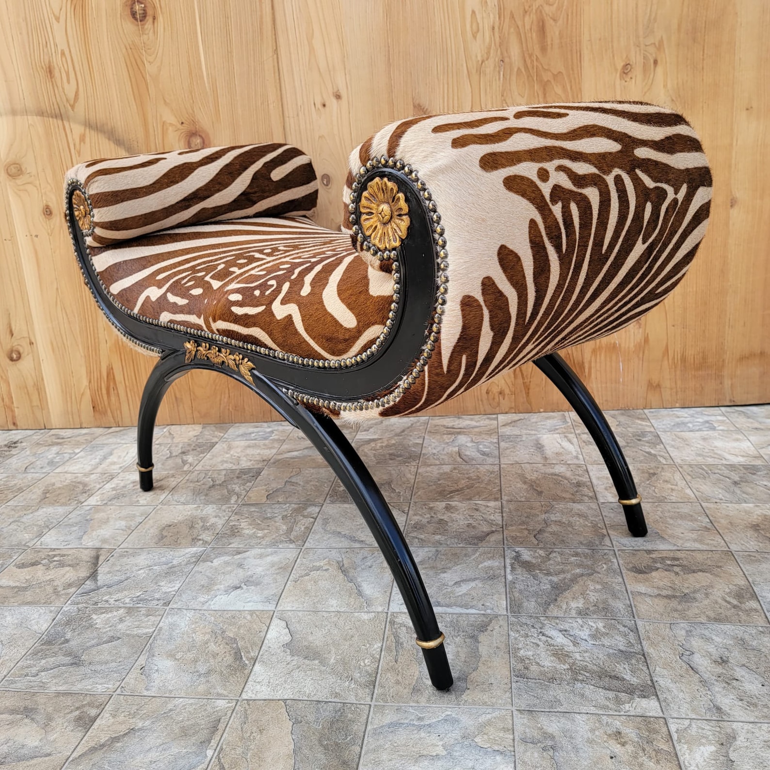 Regency Style Ebonized and Gilded Wood Scroll-arm Zebra - Etsy