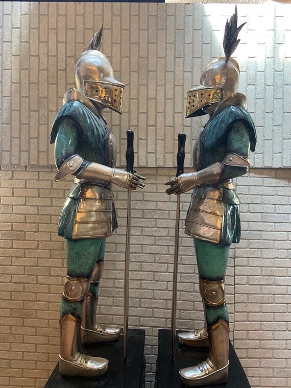 Vintage Life Size Medieval Bronze Knight Statues on M… - Gem