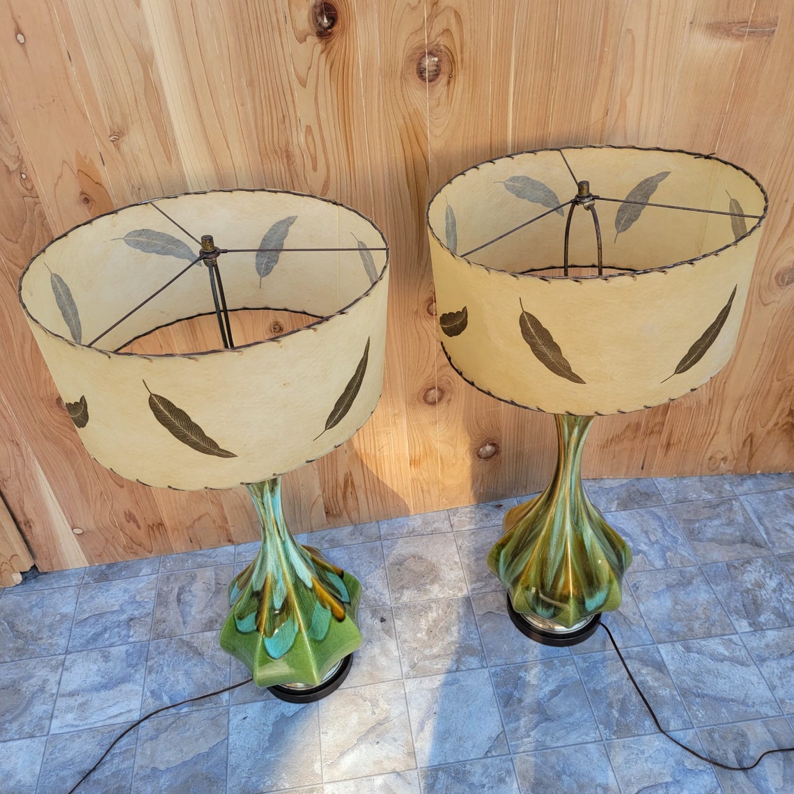 Vintage Retro Green Table Lamp Pair - Etsy