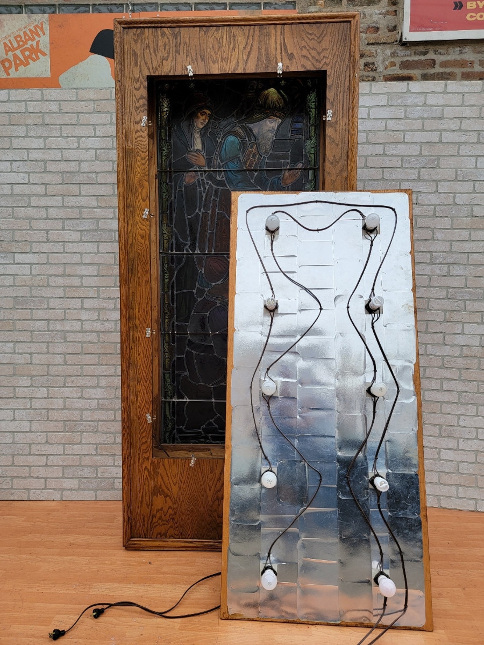 Antique Enclosed Free Standing Light Box With Stained Glass - Etsy