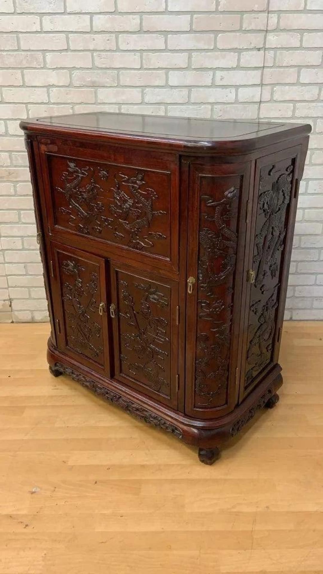 Mid Century Modern Carved Ornate Chinese Rosewood Flip Top Dry Bar Cabinet Etsy