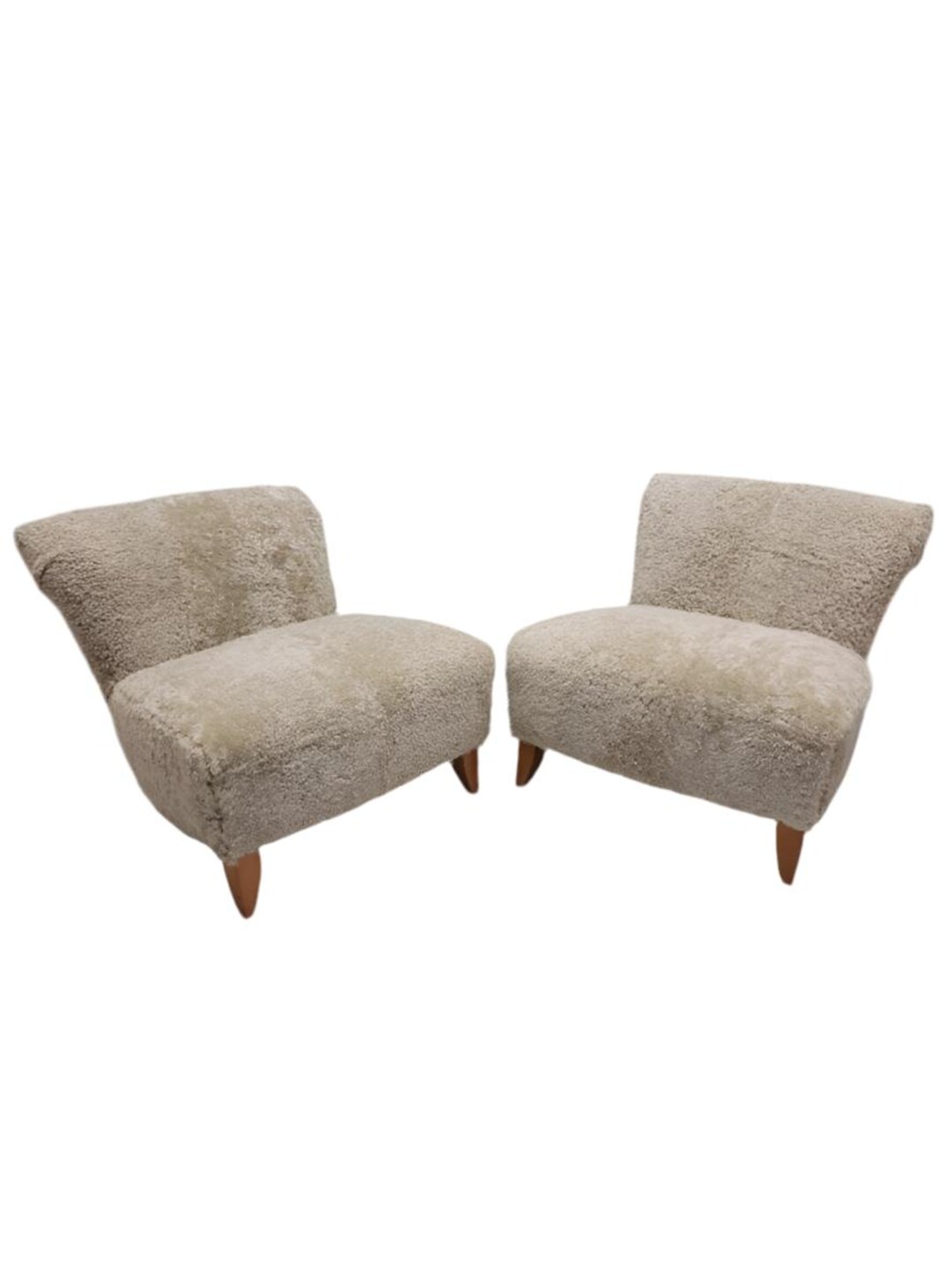 Mid Century Modern Sheep Wool Slipper Chairs – Swedish Scroll Back ...