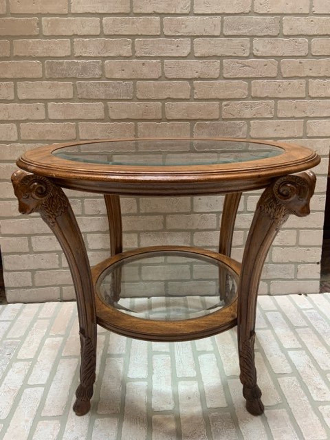 Vintage Two Tier Carved Wood Ram Head Side Accent Table - Etsy