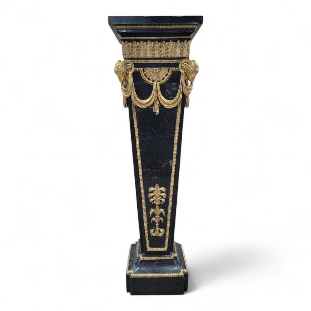 Antique French Black Marble With Gold Gild Pedestal Stand - Etsy