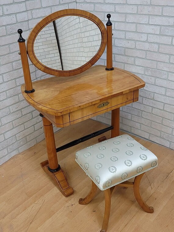 Antique Biedermeier Cherrywood Oval Vanity Table Stool 2 Piece Etsy UK