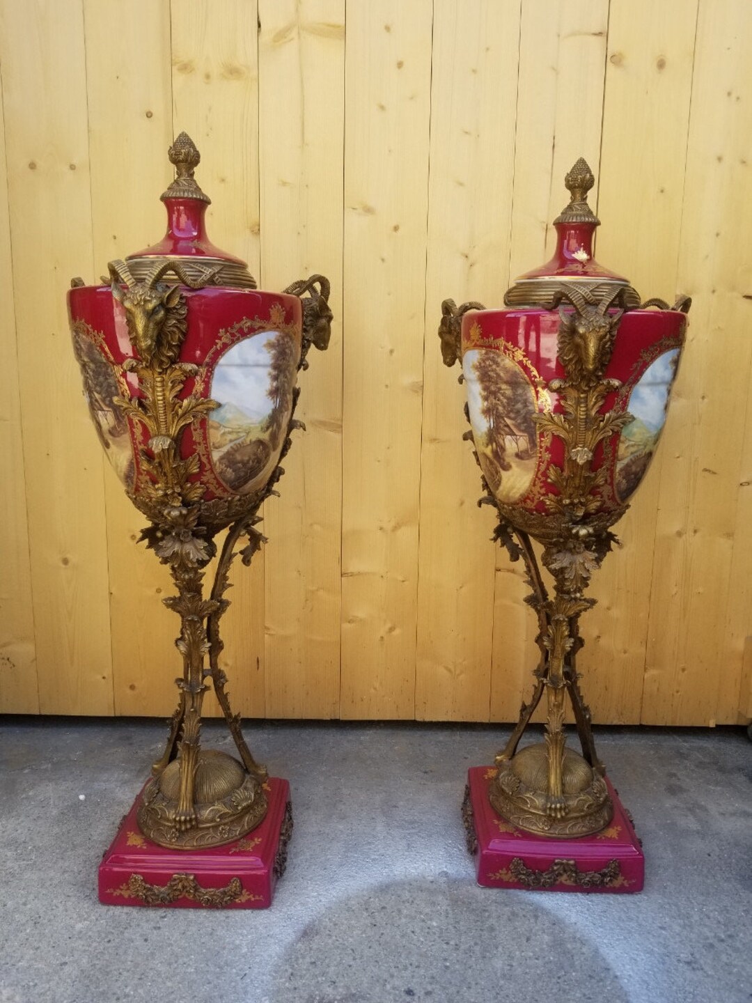 Antique French Ornate Rams' Head Ormolu Mounted Hand Painted Porcelain ...