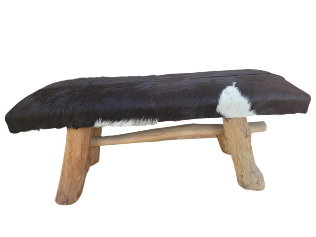 Vintage Rustic Cowhide Bench - Etsy