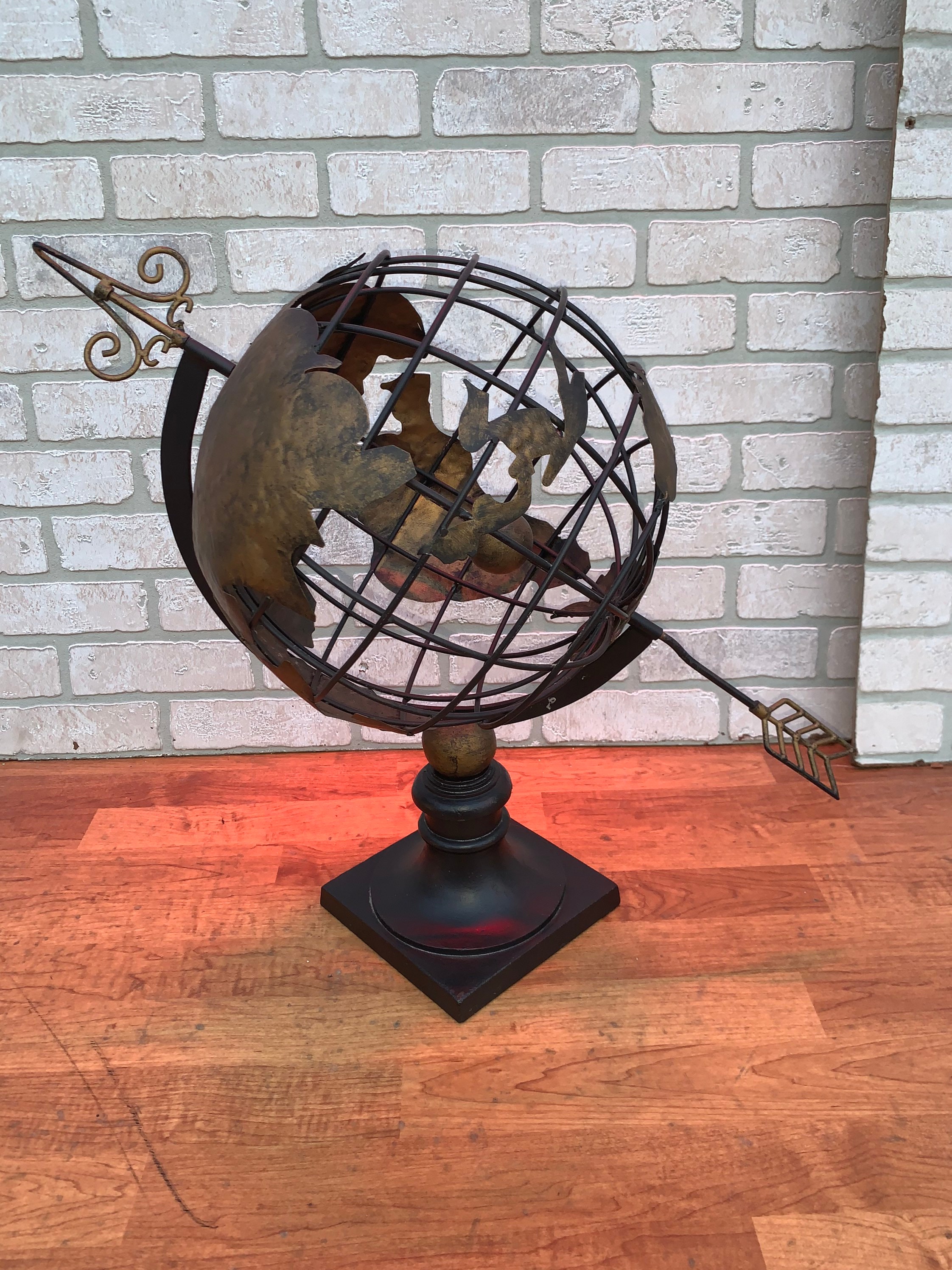 Brass and Wood Globe with Arrow Metal Celestial Armillary Globe on ...