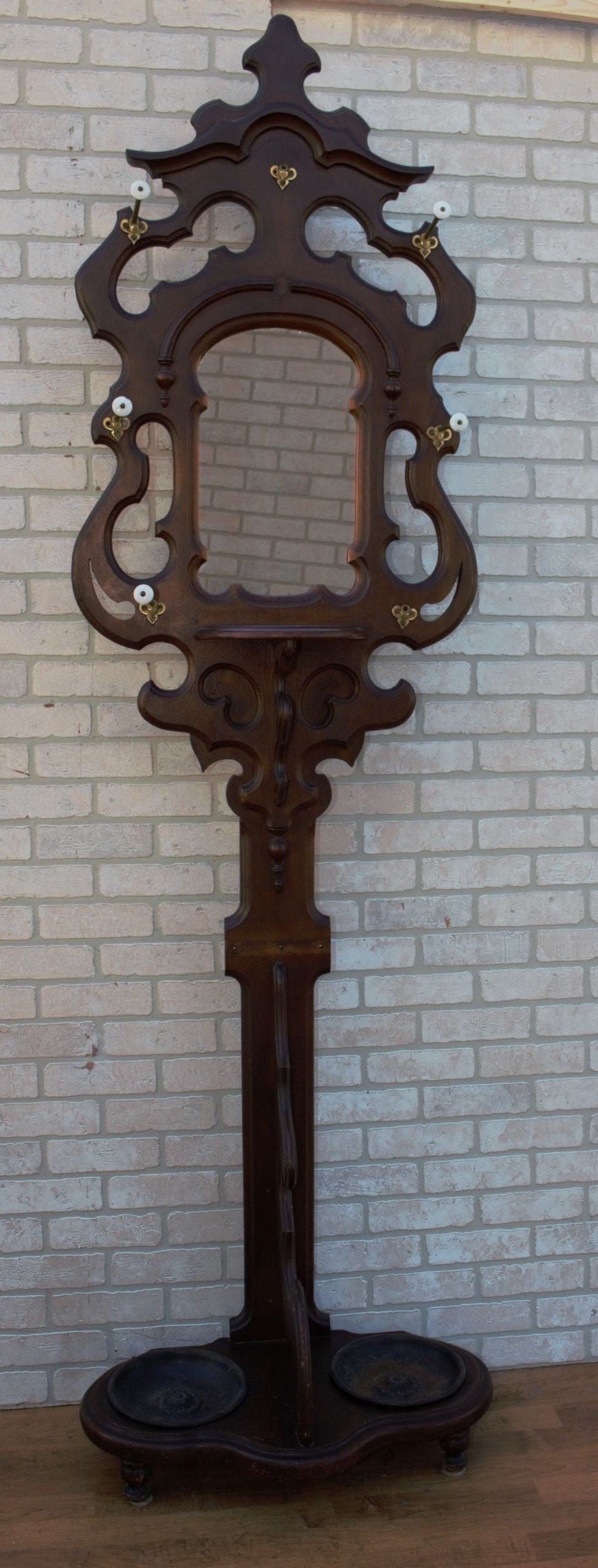 Antique Victorian Hall Tree With Mirror and 2 Umbrella Stands - Etsy