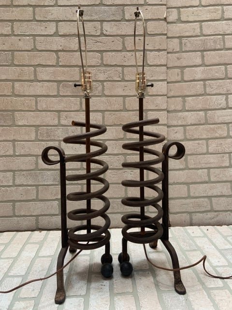 Mid Century Modern Industrial Metal Spring Table Lamps Pair | Etsy