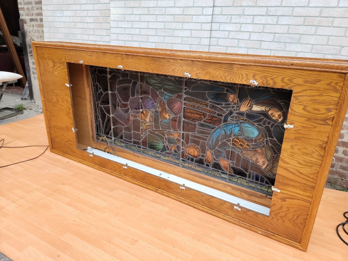 Antique Enclosed Free Standing Light Box With Stained Glass - Etsy