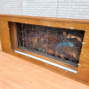 Antique Enclosed Free Standing Light Box With Stained Glass Church ...