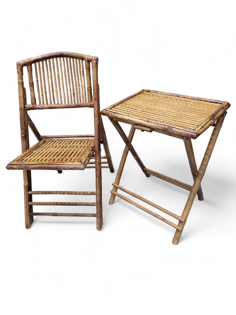Mid Century Modern British Colonial Style Bamboo Folding Chairs With 2 ...