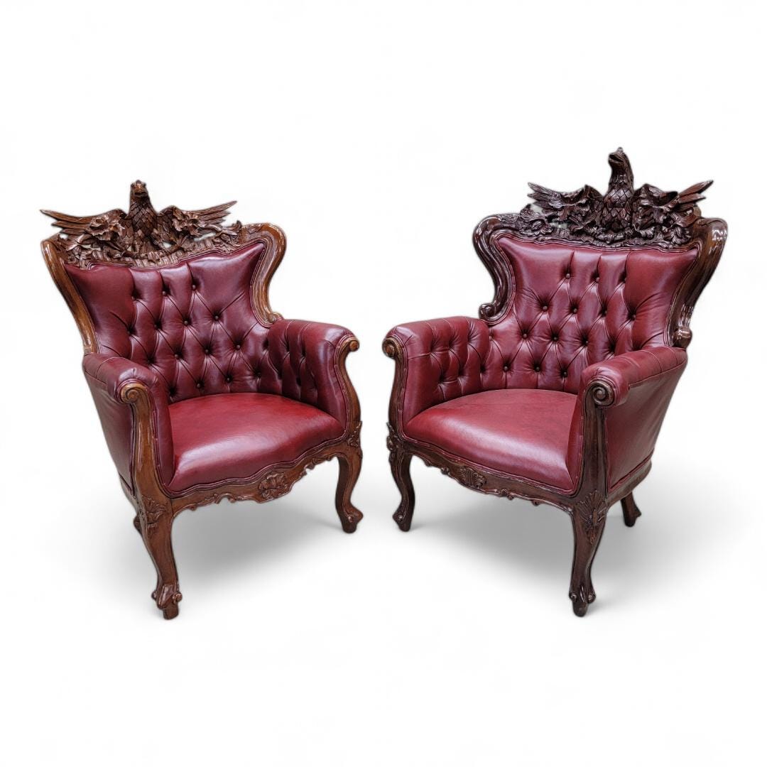 Antique Federal Style Carved Ornate Tufted Parlor Set Newly Upholstered ...