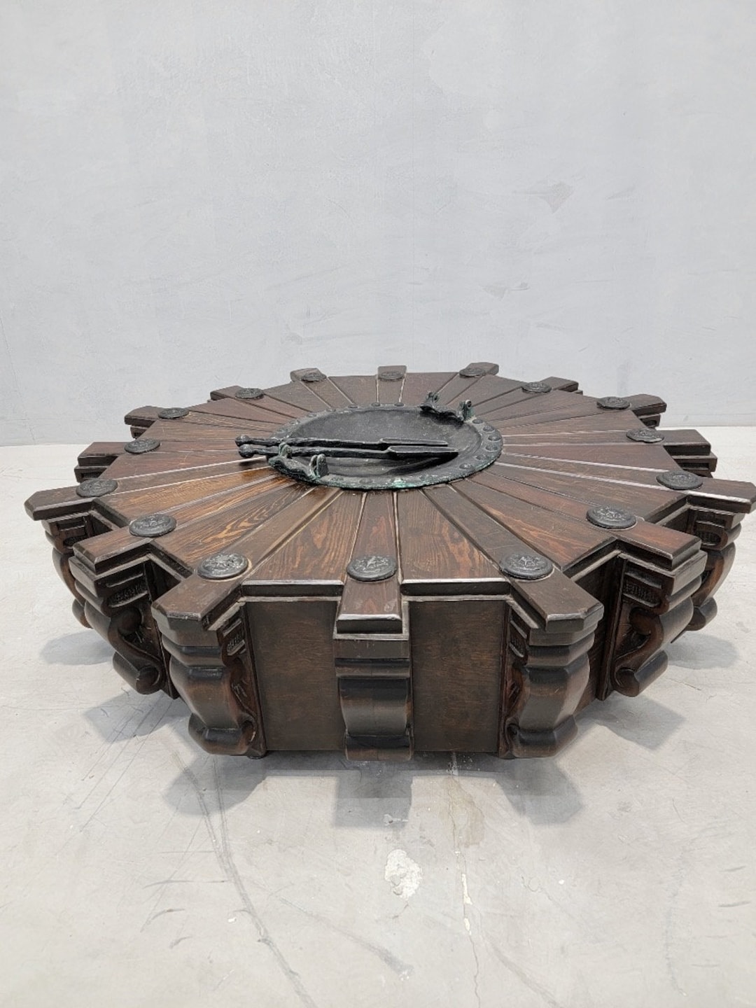 Antique Rustic Spanish Revival Style Mahogany Pinwheel Coal / Fire Pit ...