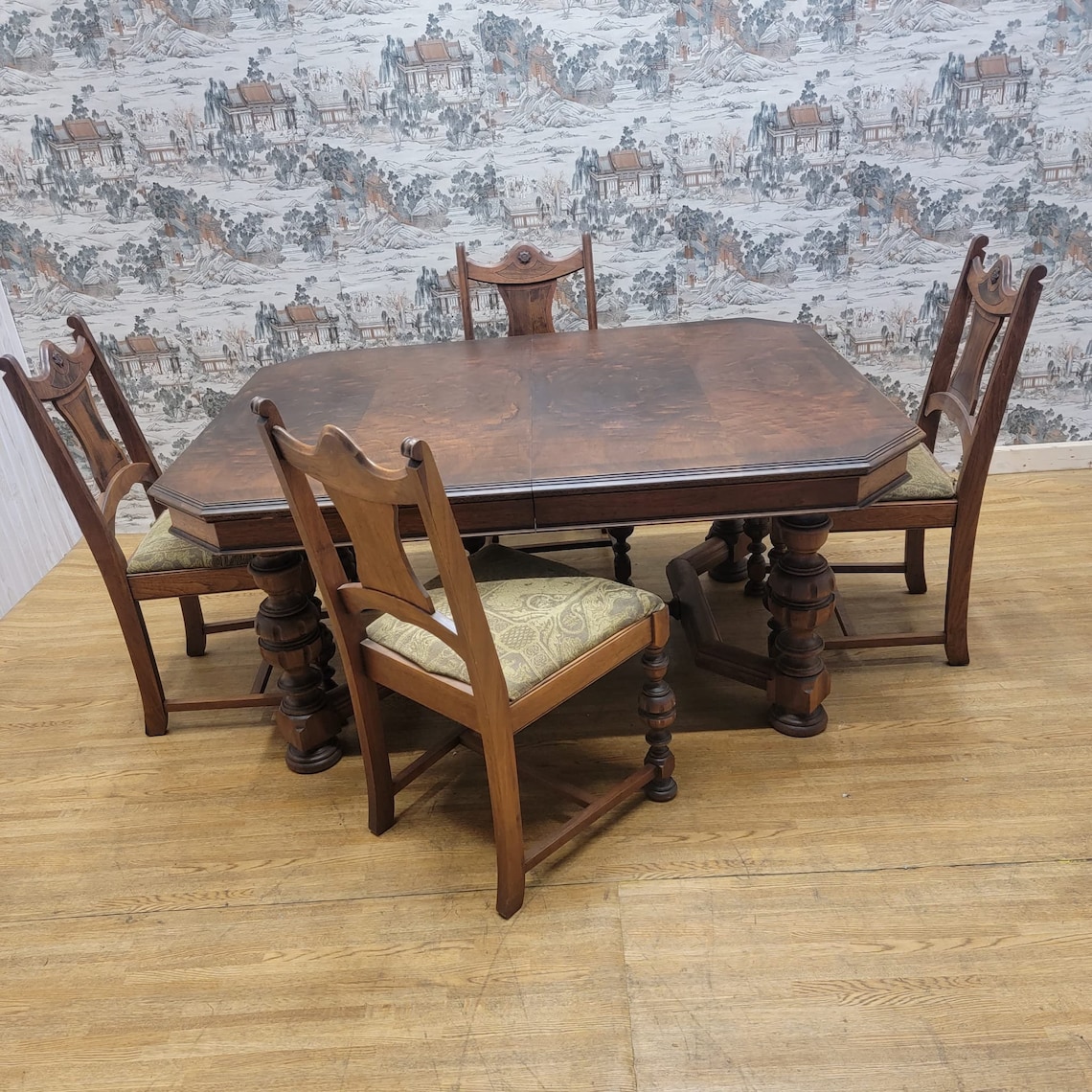 Vintage American Hardwood Dining Table and Chairs Set of 5 - Etsy