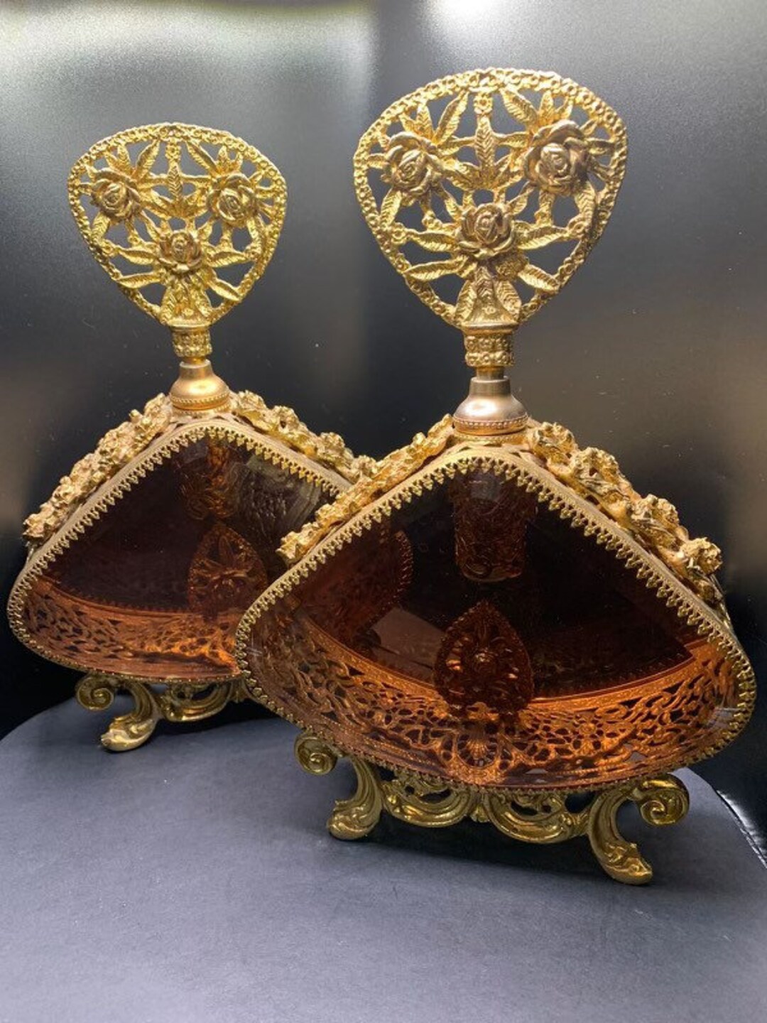 Hollywood Regency Ornate Gold Ormolu Perfume Bottles With Dauber 2 ...