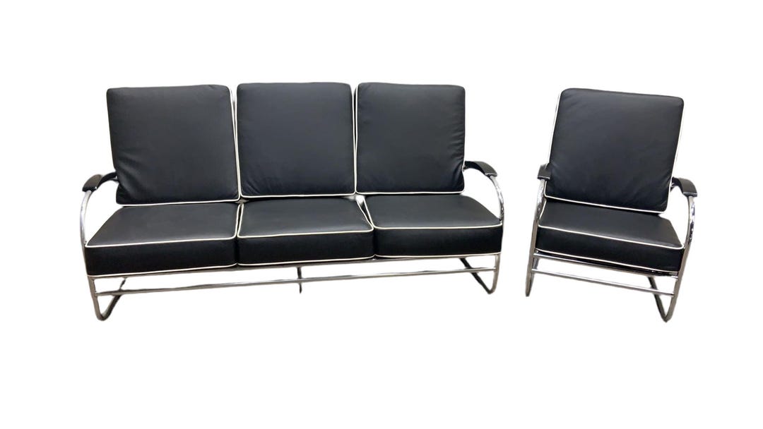 Art Deco Tubular Sofa & Lounge Chair by Kem Weber Newly Reupholstered ...