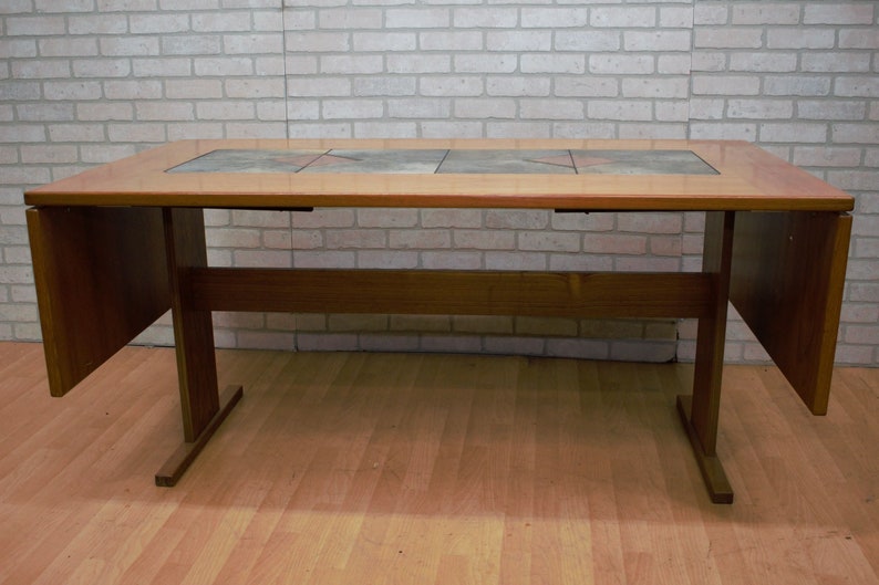 Mid Century Modern Danish Drop Down Tile Inlay Dining Table by | Etsy