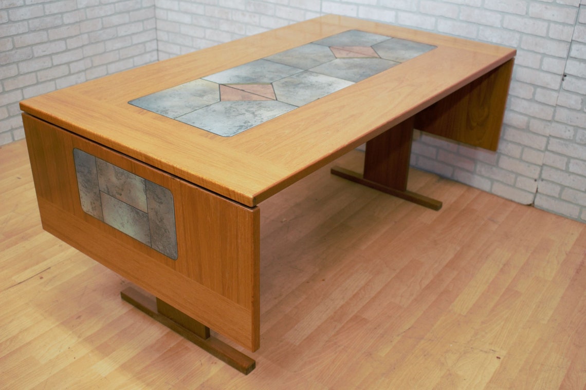 Mid Century Modern Danish Drop Down Tile Inlay Dining Table by | Etsy