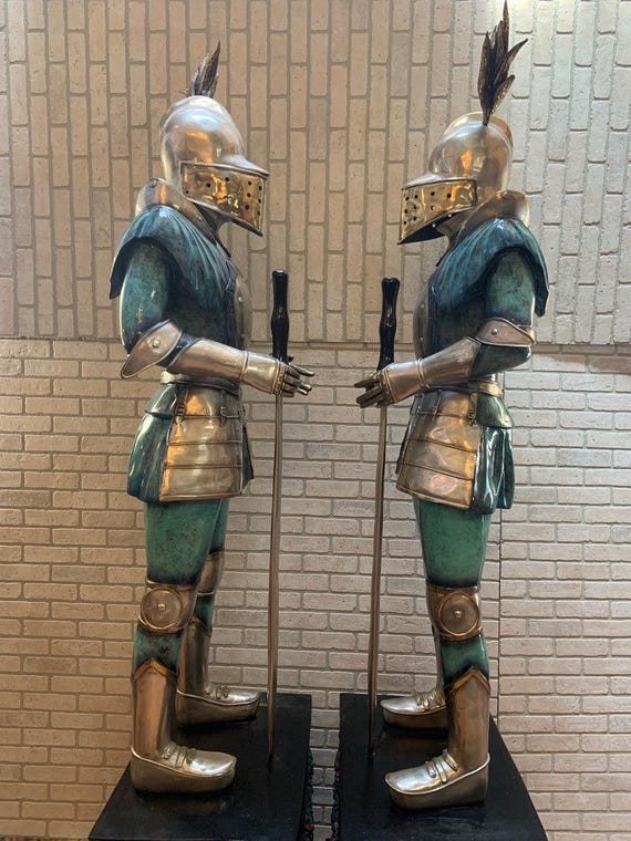 Vintage Life Size Medieval Bronze Knight Statues on M… - Gem