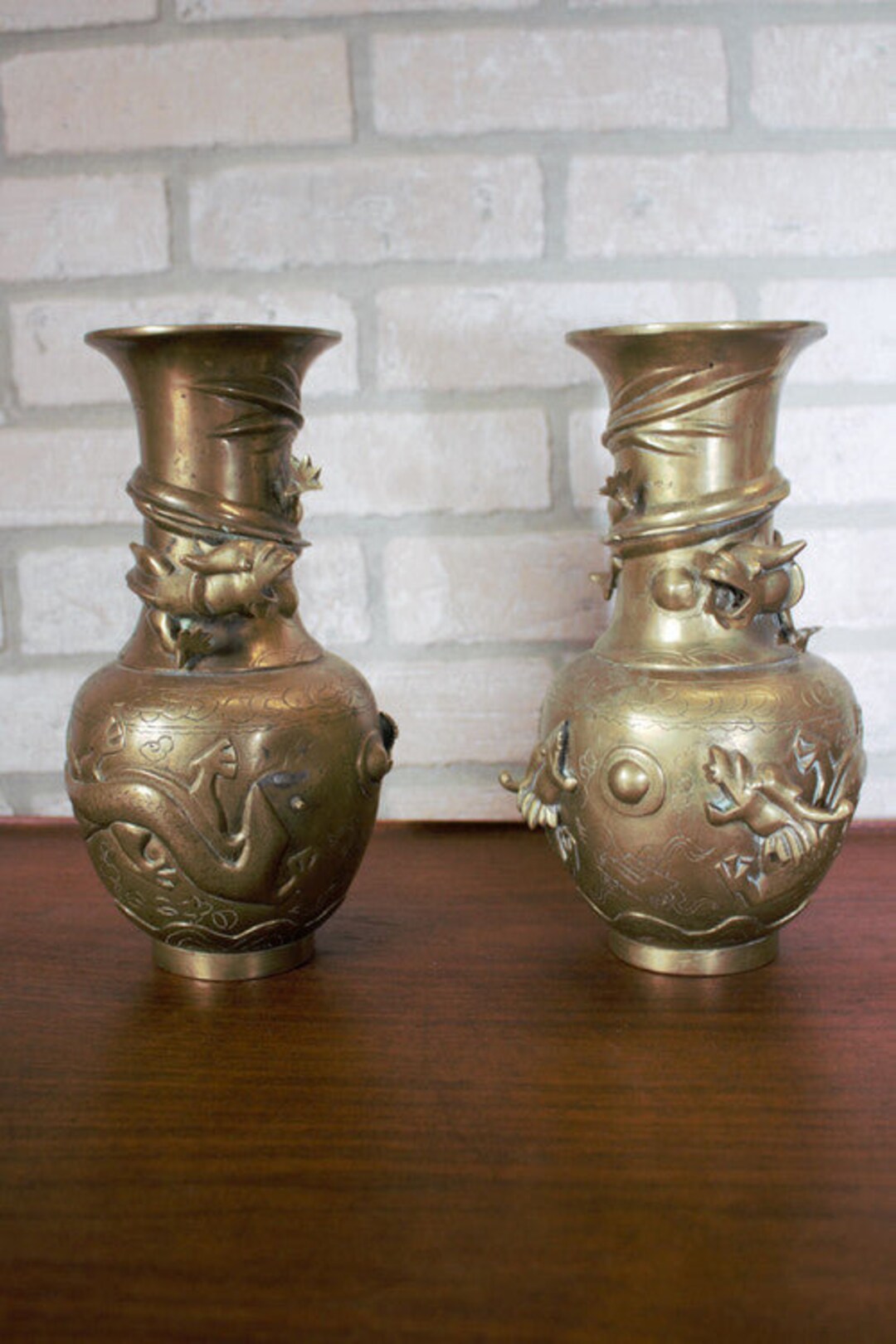Chinese 5 Claws Royal Dragons Sculpted Vase Pair - Etsy